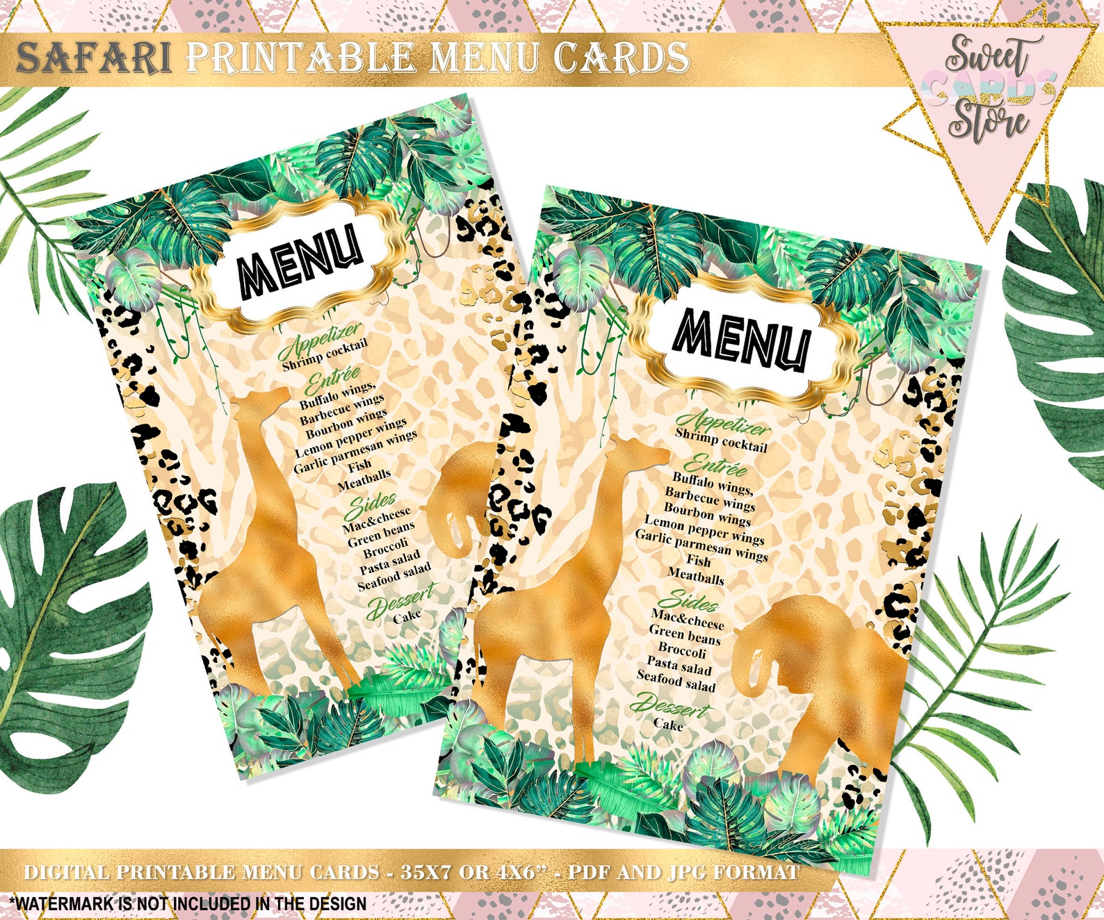 SAFARI MENU CARDS Jungle Safari Menu Table Card Jungle - Etsy