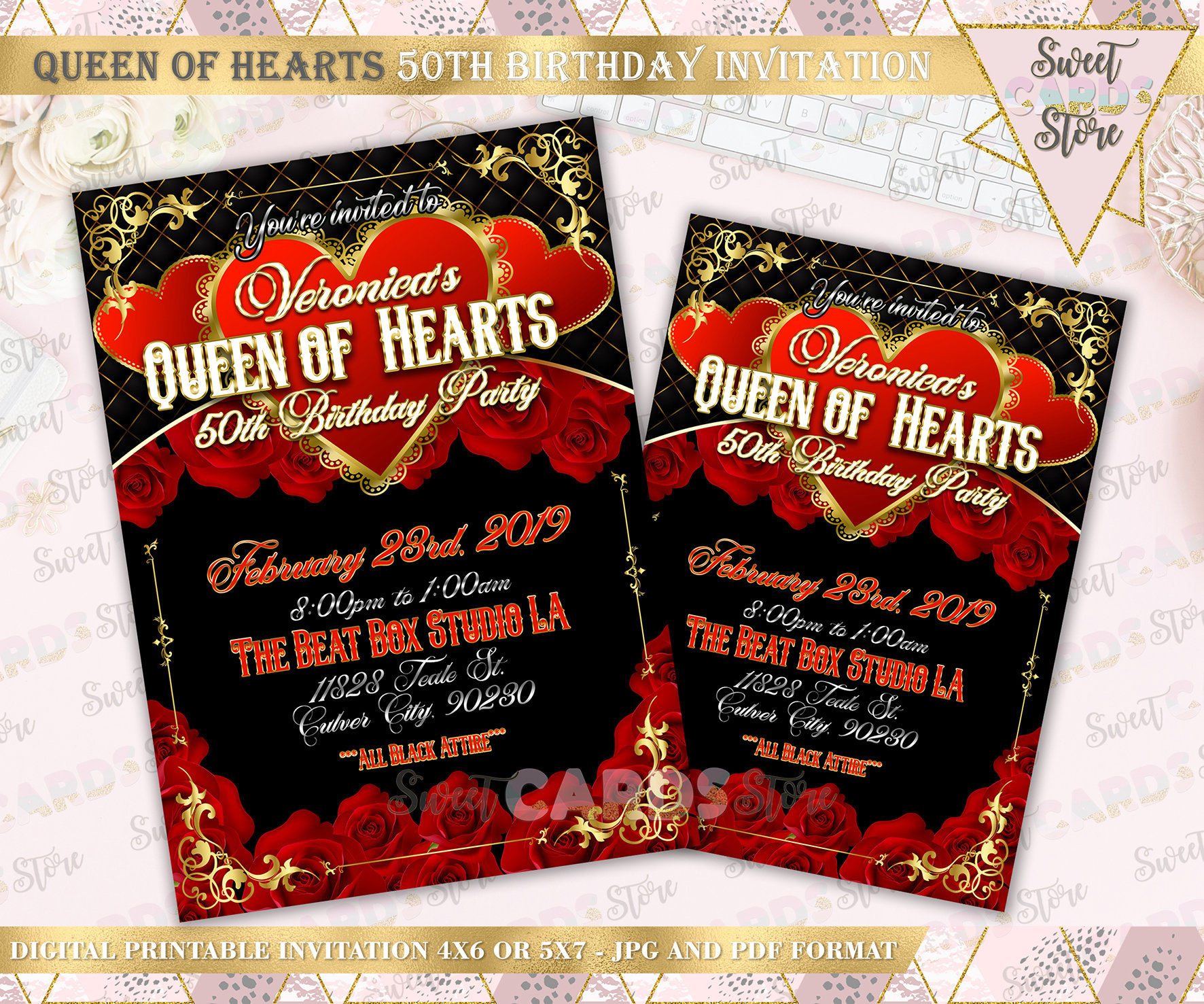 Queen of Hearts Roses Invitation Queen of Hearts Printable - Etsy