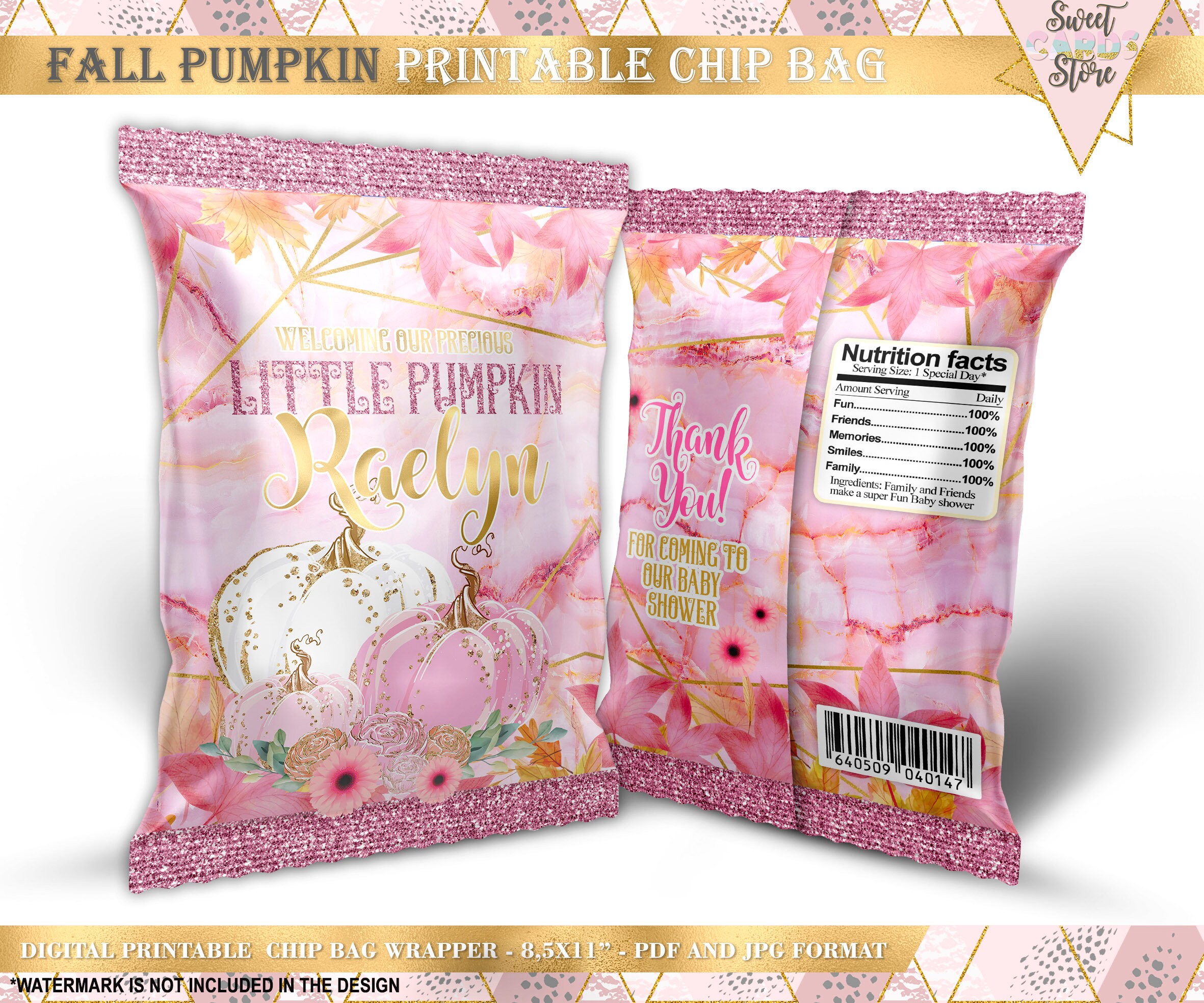 PUMPKIN CHIP BAG Fall pumpkin baby shower chip Bag Fall | Etsy