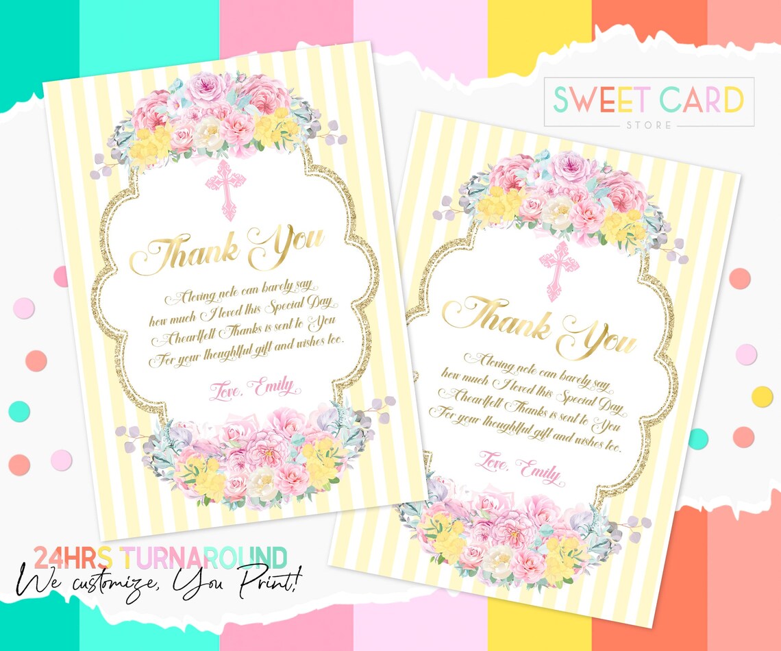 CHRISTENING THANKS CARD Christening Baptism Thank You Card | Etsy