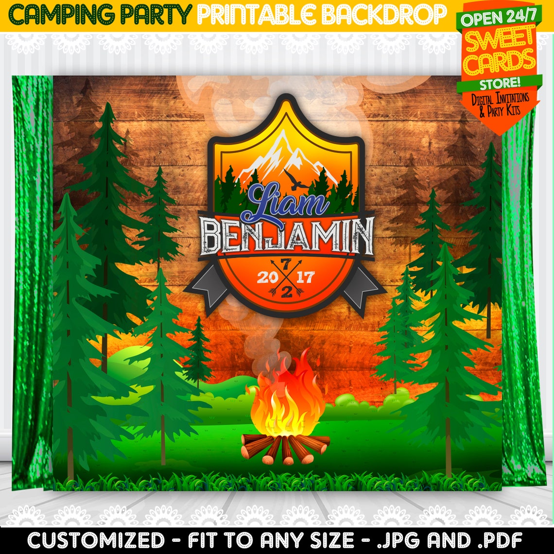 Camping Party Printabl Backdrop Camping Party Camp Party | Etsy