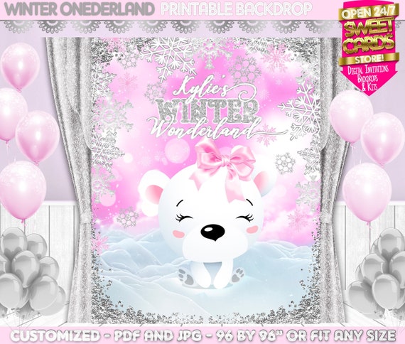 Winter Wonderland Bow Polar Bear Digital Printable Backdrop | Etsy