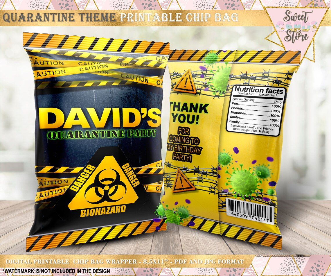 Quarantine party Chip bag Quarantine Biohazard birthday party | Etsy