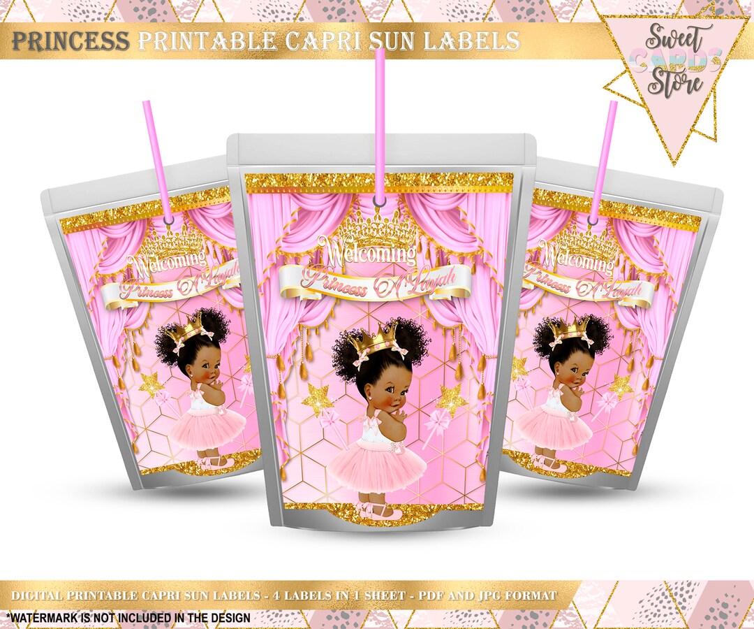 Princess Girl Glitter Printable Capri Sun Labels Princess - Etsy