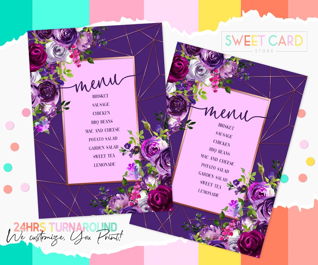 FLORAL MENU CARDS Floral Menu Table Card Polygonal Party - Etsy