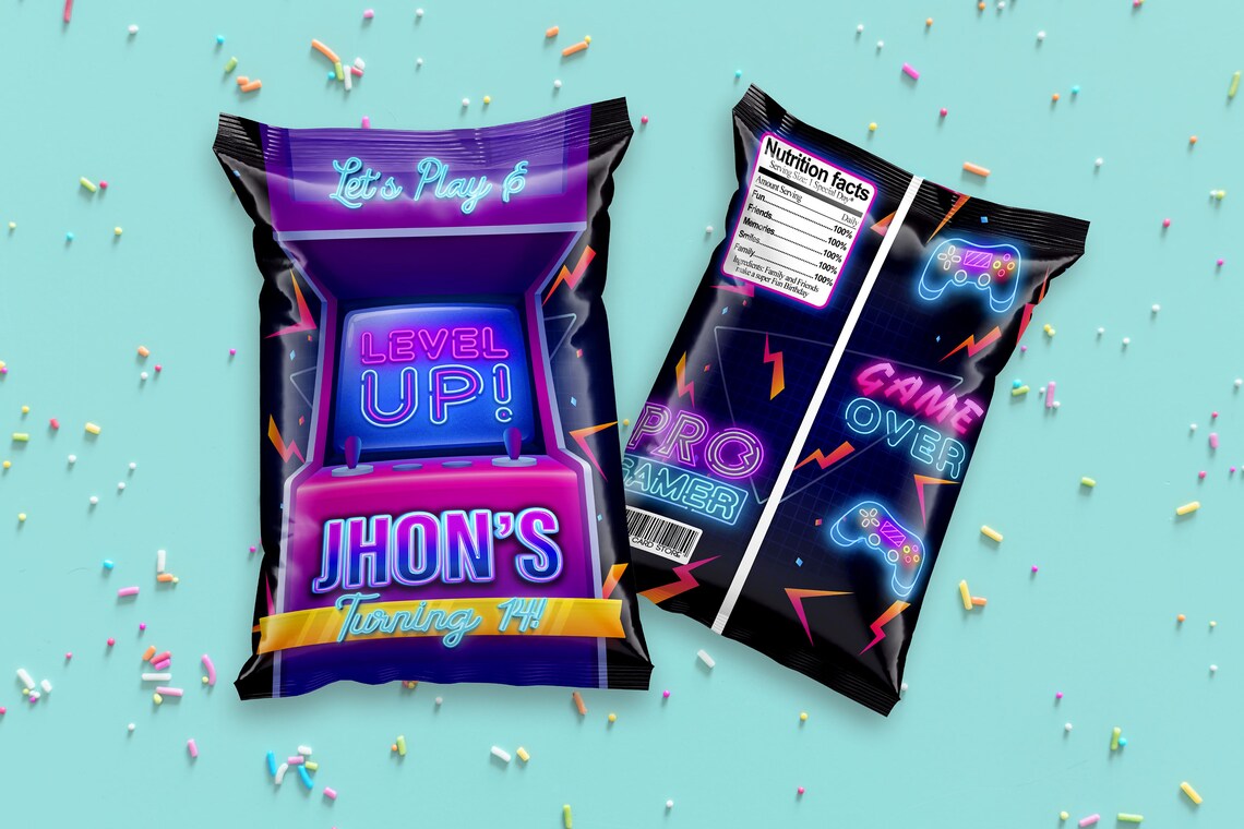 GAMER CHIP BAG Gamer Controller Birthday Printable Chip Bag - Etsy