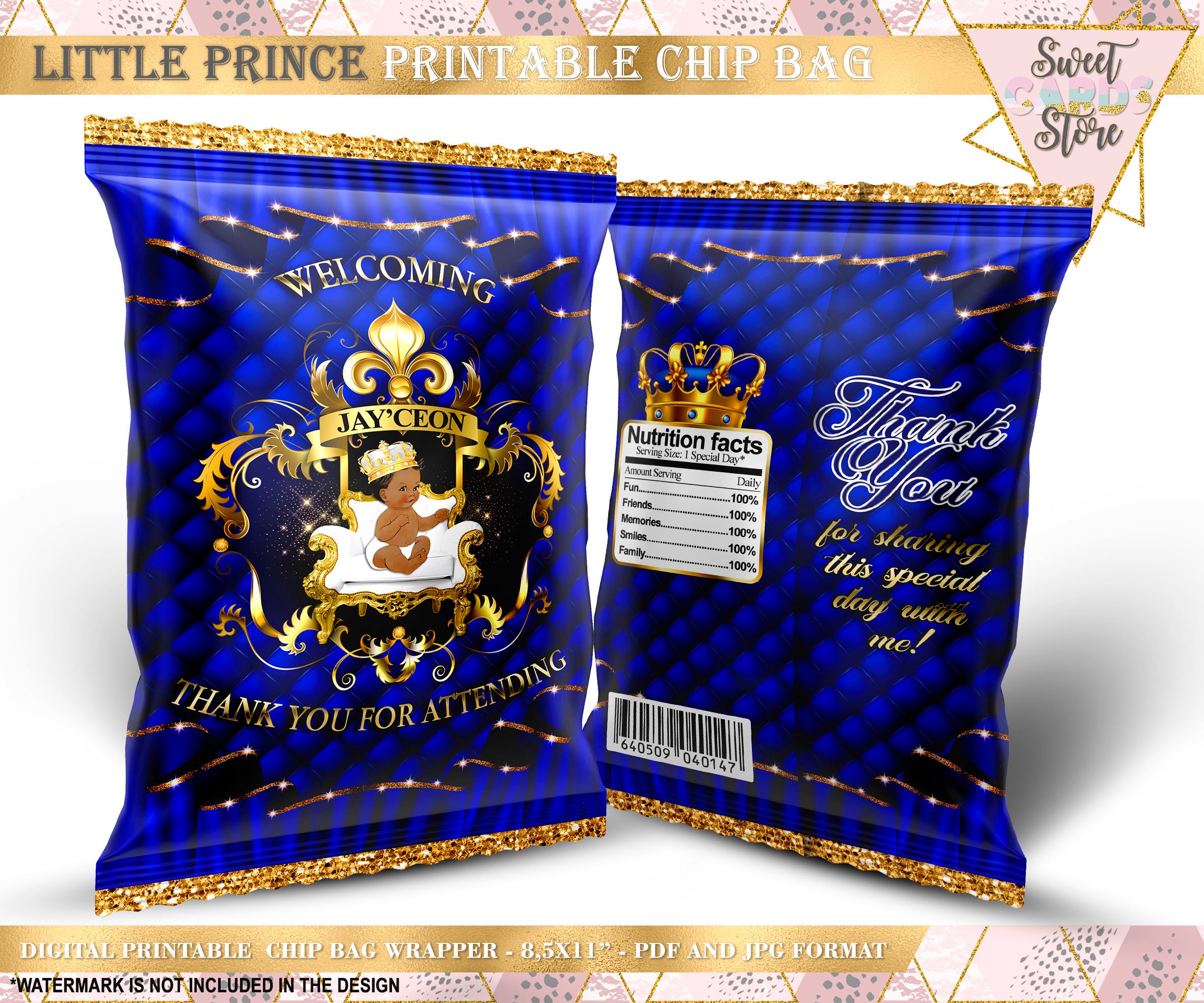 Royal Prince Baby Shower Printable Chip Bag, Little Prince Chip Bag ...
