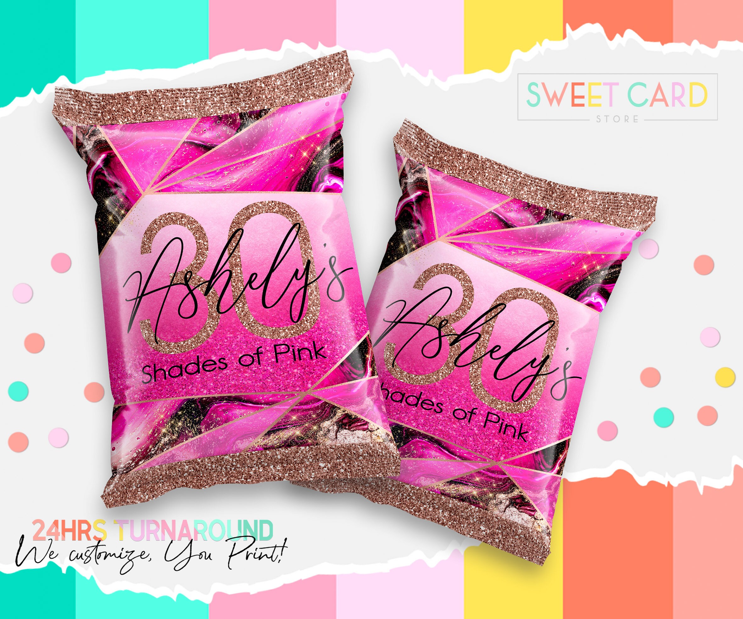 PINK CHIP BAG Shades of Pink Glitter Birthday Printable Chip | Etsy India