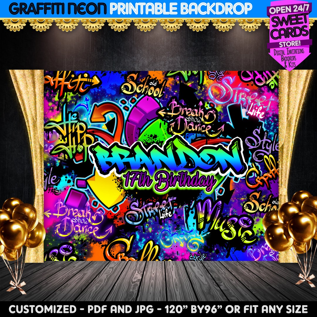 Custom Backdrop Neon Graffiti Party Backdrop Graffiti Backdrop Glow ...