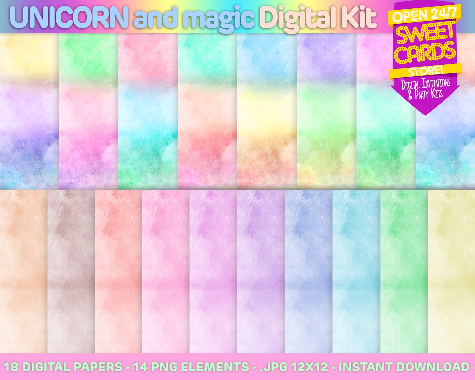 Unicorn and Magic Digital Kit Papers Kit Pattern | Etsy