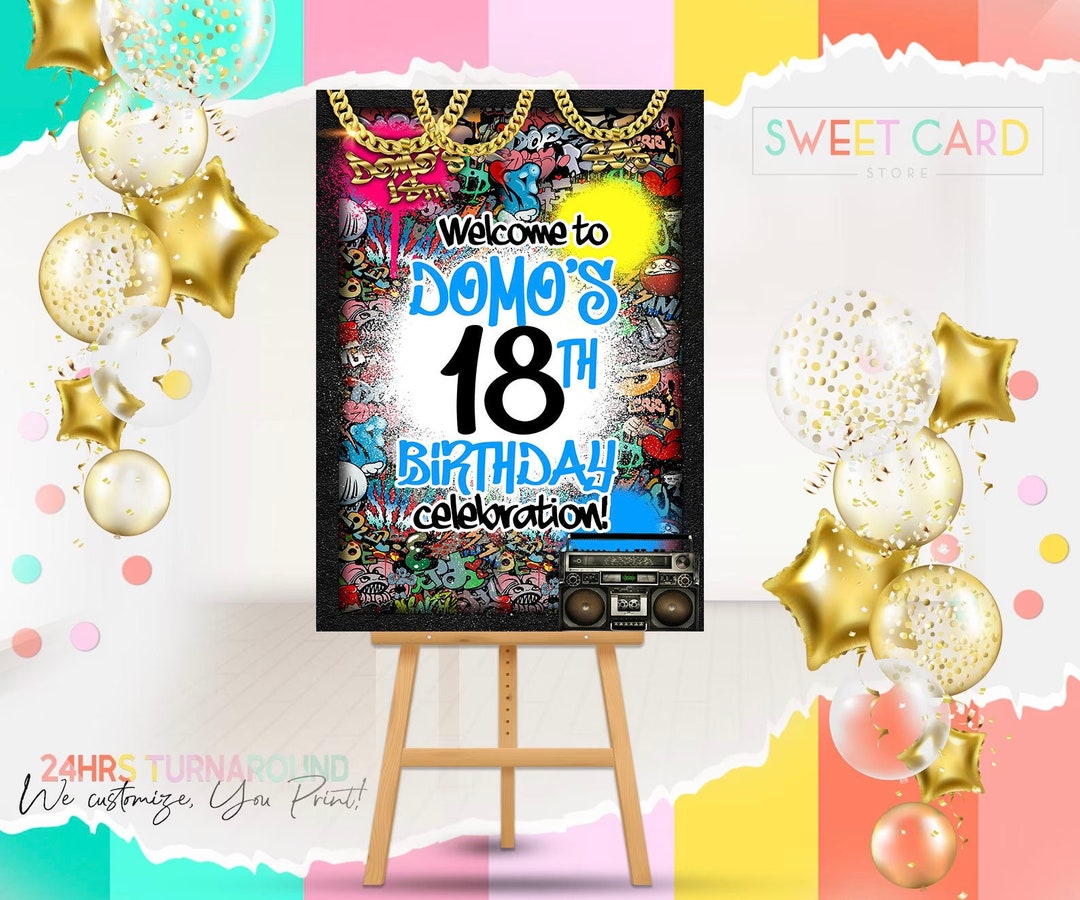 GRAFFITI WELCOME SIGN, 80s 90s Graffiti Birthday Printable Welcome Sign ...