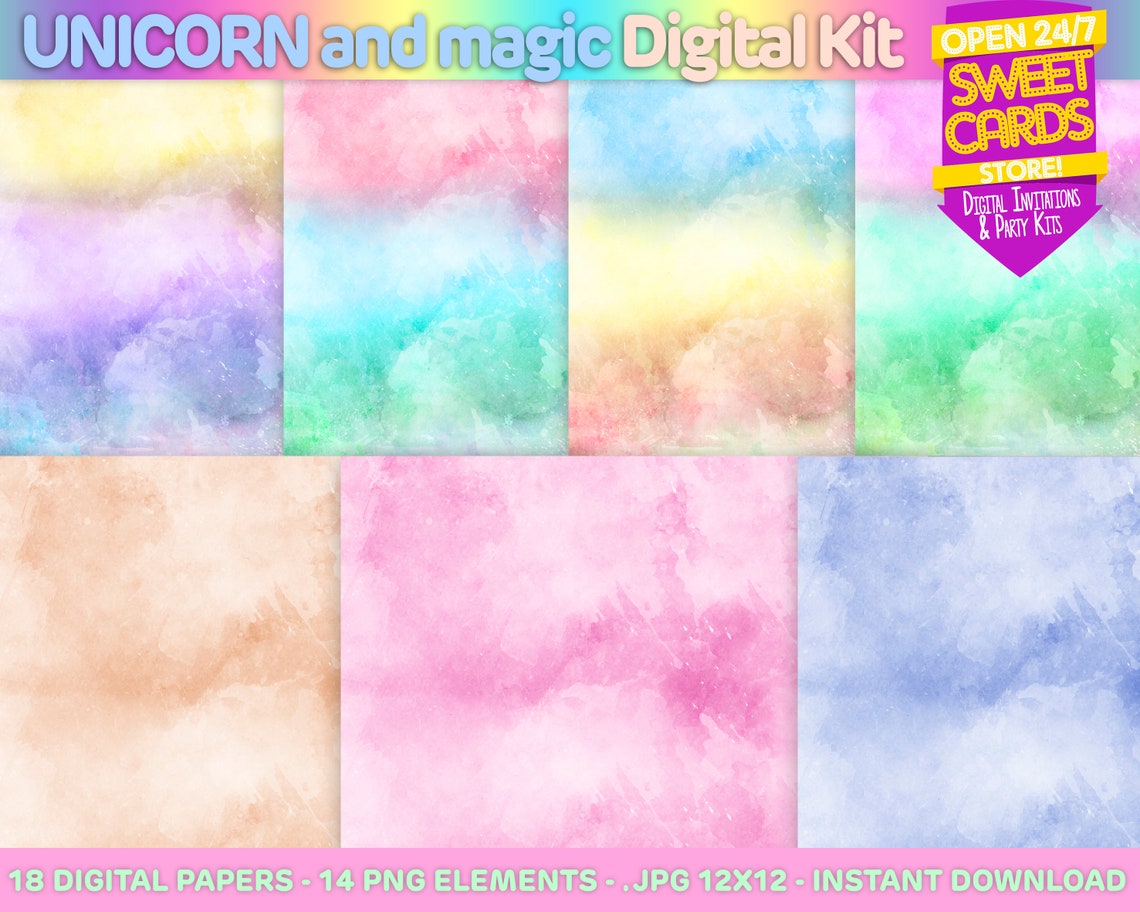 Unicorn and Magic Digital Kit Papers Kit Pattern | Etsy