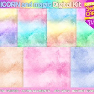 Unicorn and Magic Digital Kit, Papers Kit, Pattern, Wallpapers ...