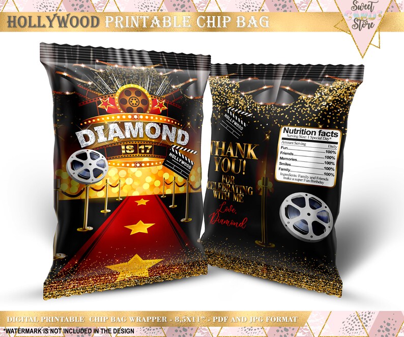 HOLLYWOOD CHIP BAG, Hollywood Glam Party Chip Bag, Hollywood Potatoes ...