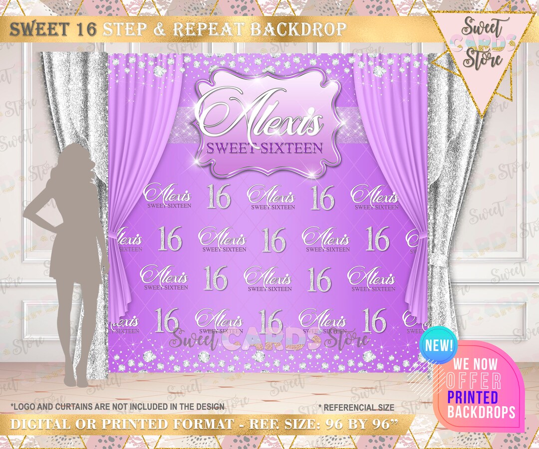 Sweet 16 Lavander Silver Step & Repeat Printable Backdrop Sweet Sixteen ...