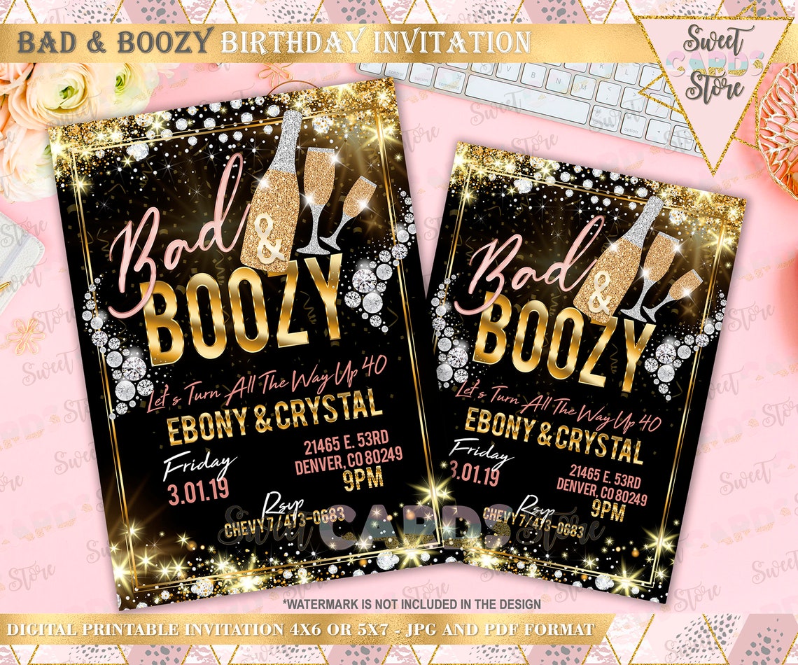 Bad & Boozy Invitation Champagne Party Invitation Bad Boozy - Etsy