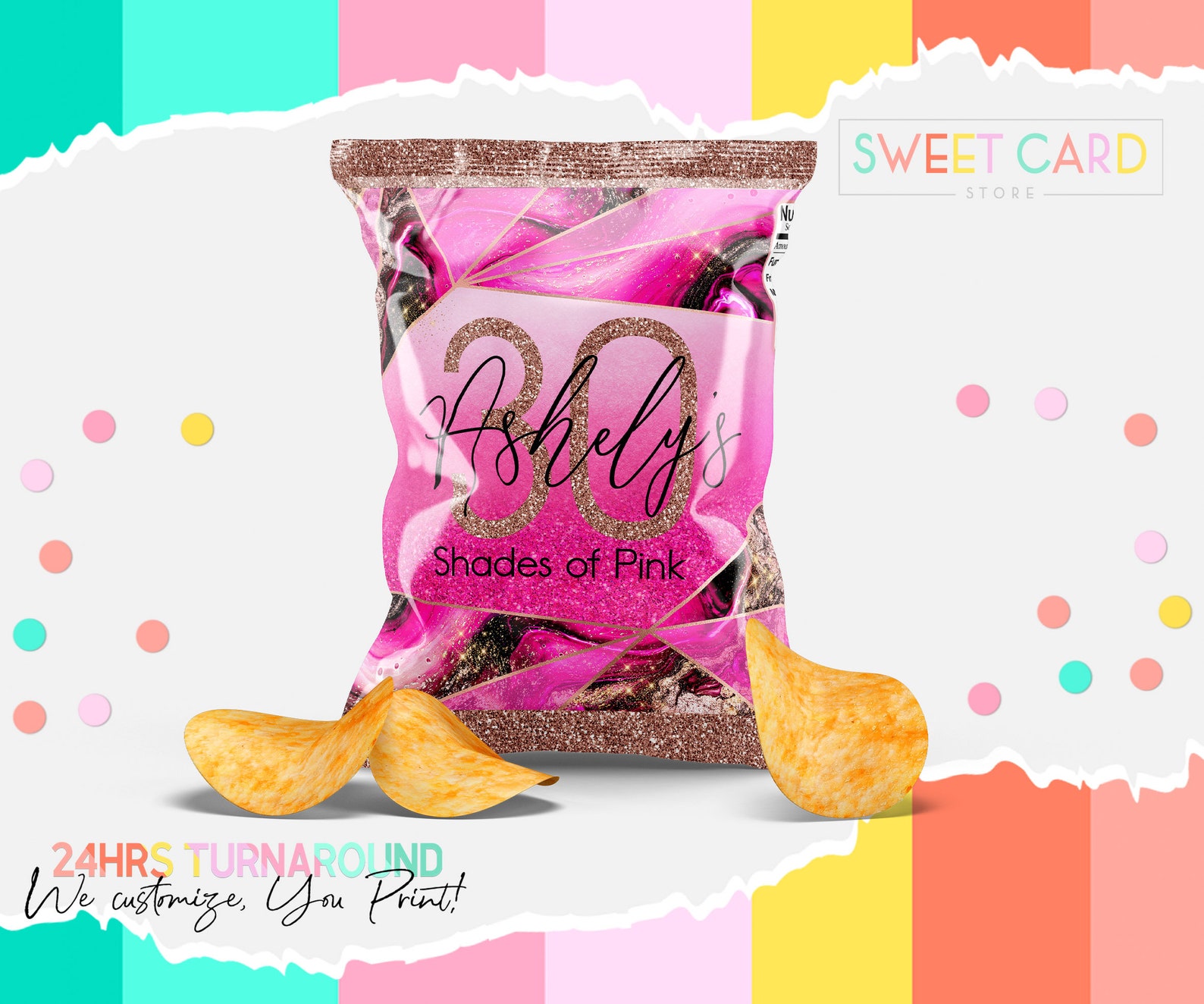 PINK CHIP BAG Shades of Pink Glitter Birthday Printable Chip | Etsy