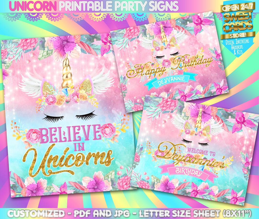Unicorn Printable Birthday Signs Unicorn Party Signs Unicorn - Etsy