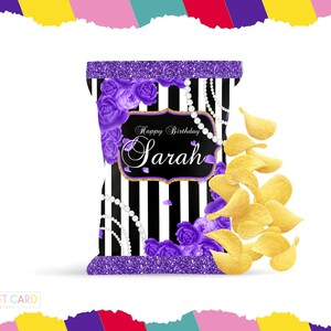 FLORAL CHIP BAG, Flowers Pearls Editable Template Chip Bag, Floral 50th ...