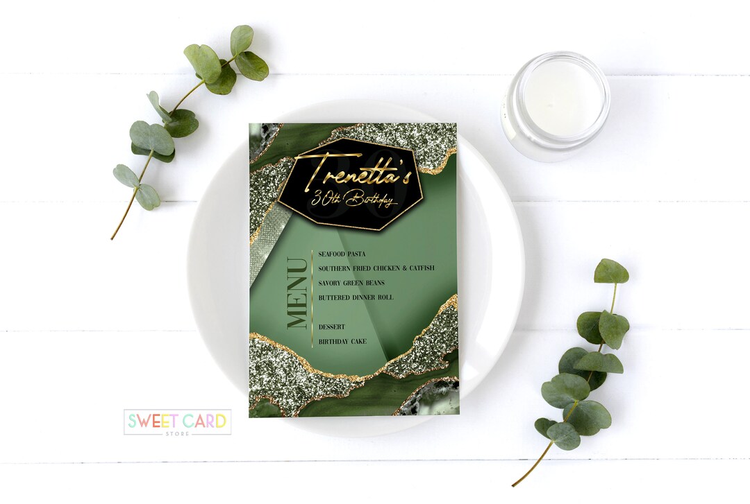 MARBLE MENU CARDS, Marble Glitter Birthday Menu Table Card, Marble ...