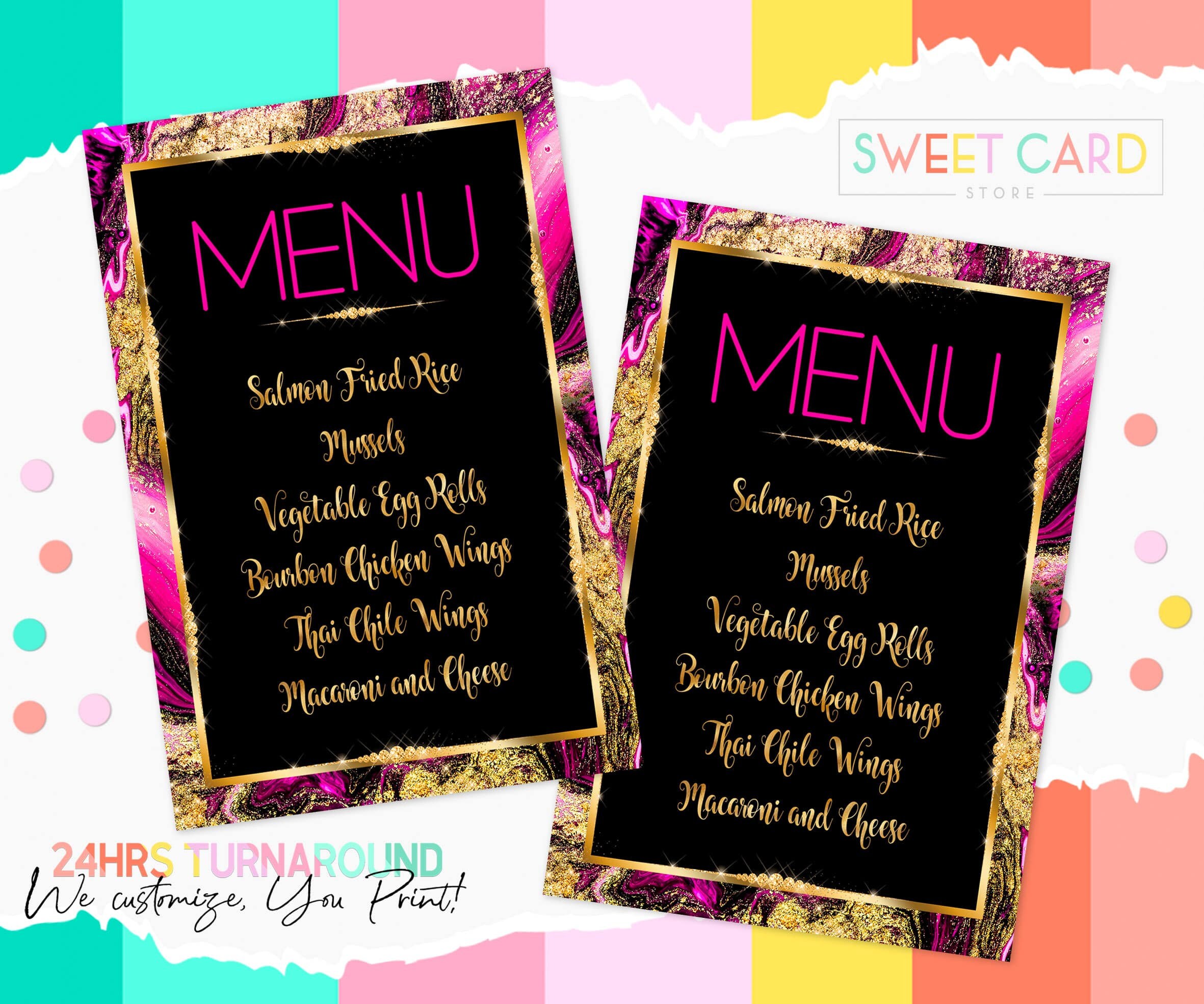 BIRTHDAY MENU CARDS Pink Blush Marble Menu Table Card Marble - Etsy