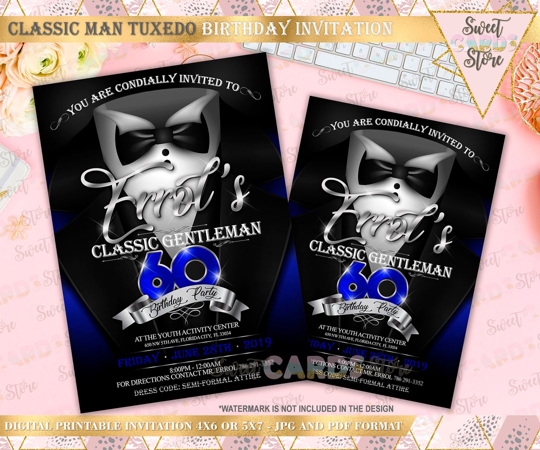 Tuxedo Classic Man Printable Invitation, Tuxedo Jacket Bowtie Gentleman ...