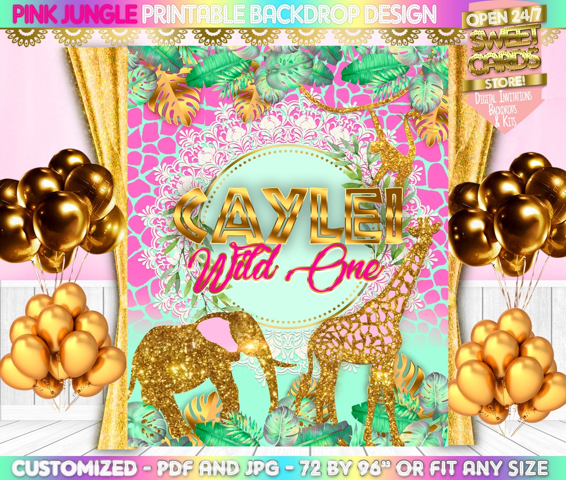 Pink Safari Jungle Printable Backdrop Girl Safari Backdrop - Etsy