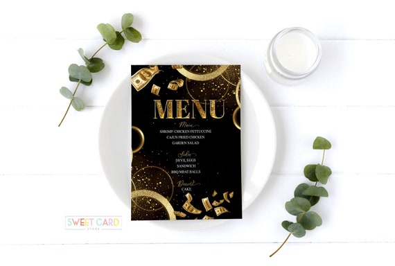 GLITTER MENU CARDS Elegant Glitter Birthday Menu Table Card - Etsy