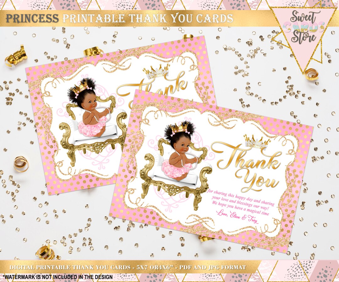 Princess Girl Printable Thank You Card, Princess Party Card, Princess ...