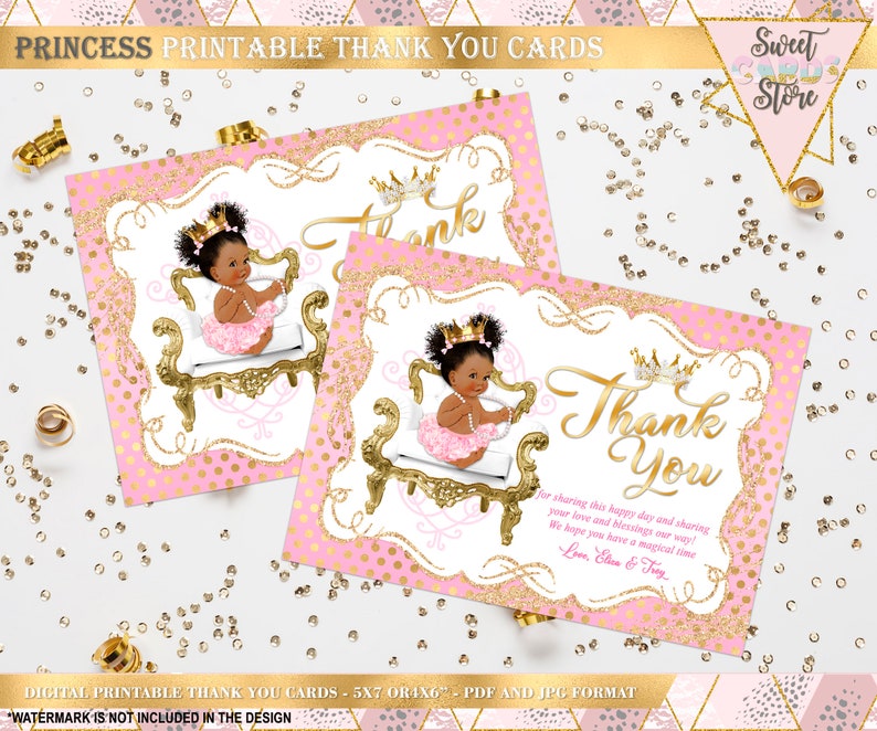 Princess Girl Printable Thank You Card Princess Party Card - Etsy
