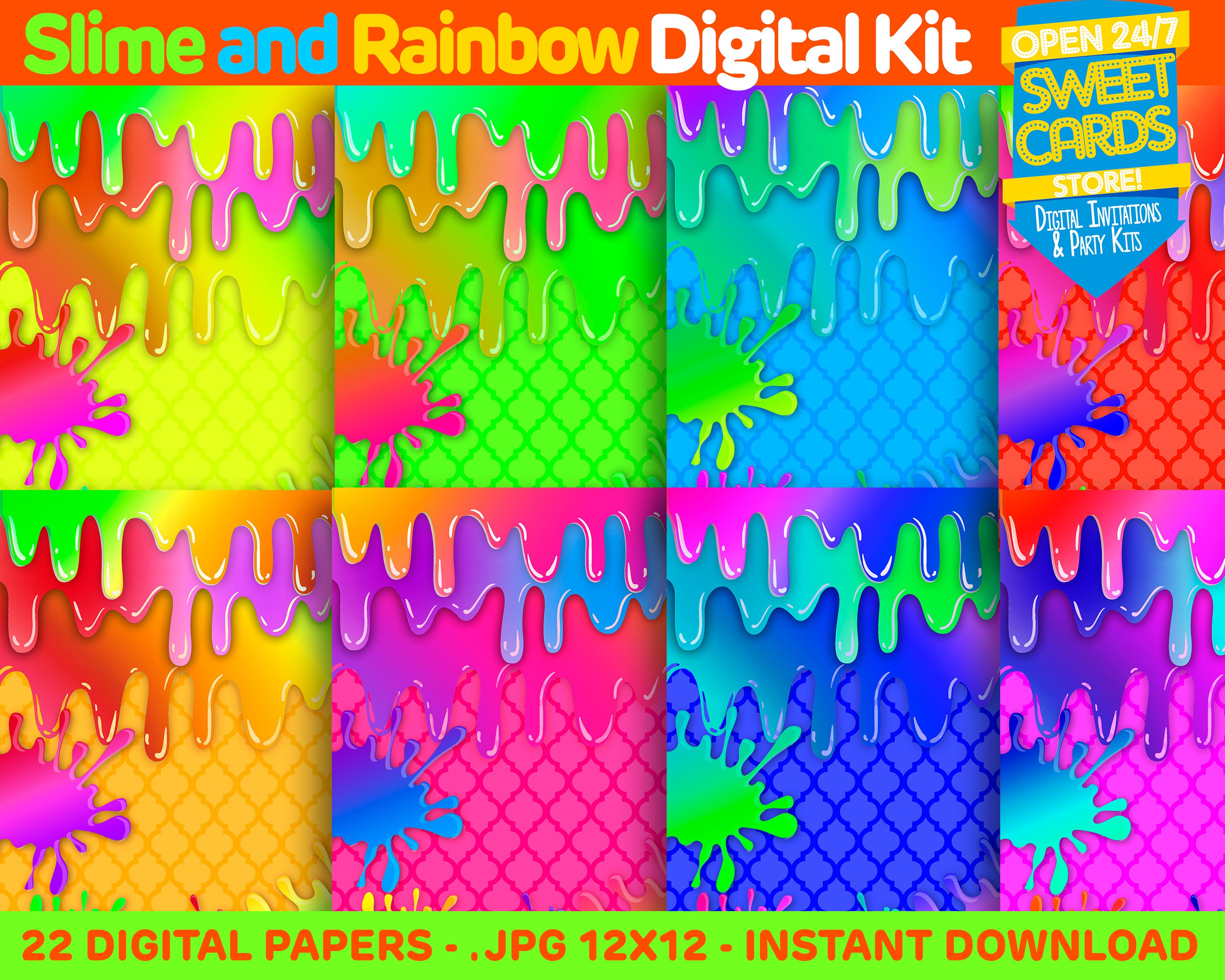 Slime and Rainbow Digital Kit Papers Kit Patterns Colors - Etsy Canada