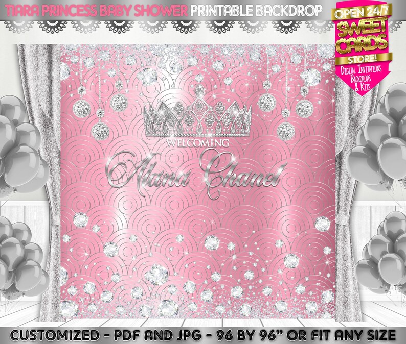 Princess Printable Party Backdrop Princess Crown Party | Etsy