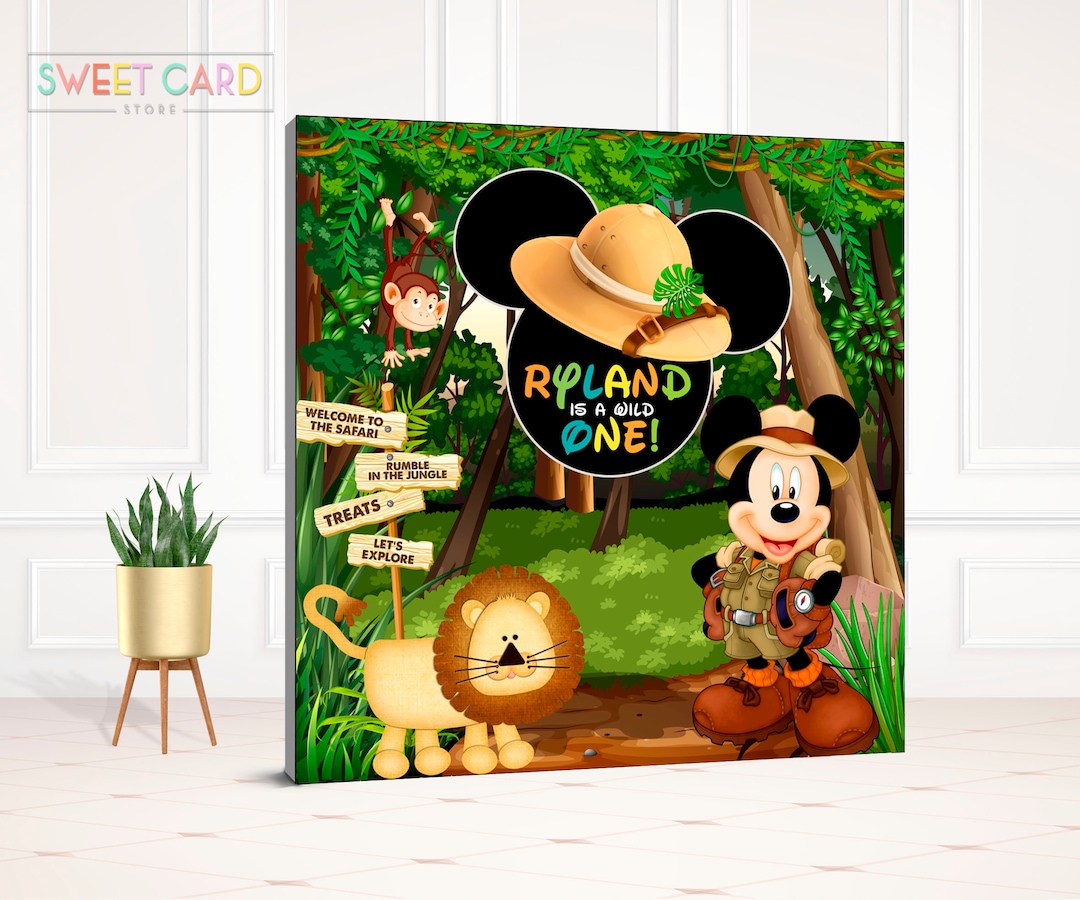 Mickey Mouse Safari Jungle Party Backdrop, Mickey Safari Backdrop ...