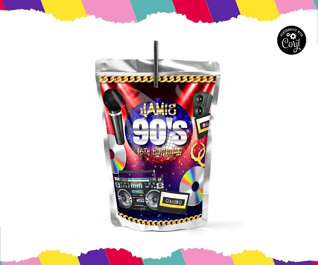 Graffiti 80s 90s Retro Printable Juice Pouch Label, Urban Retro 80s ...