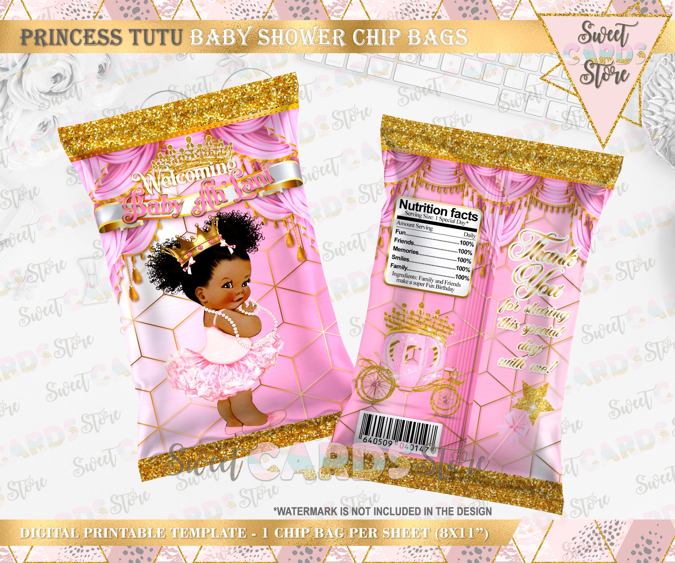 Princess Chip Bag Digital File Baby Shower Party Favor Pink and Gold ...