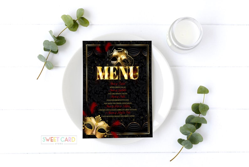 MASQUERADE MENU CARDS Elegant Glitter Birthday Menu Table | Etsy
