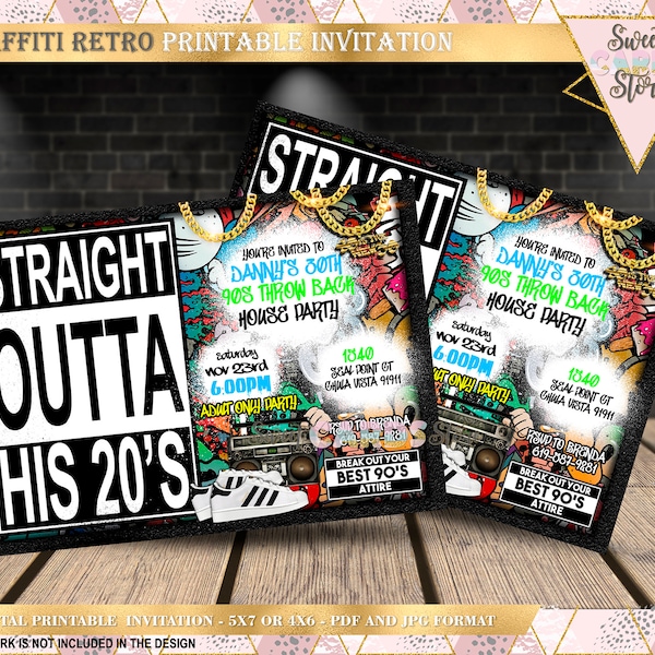 80s 90s Graffiti Party Invitation - Etsy