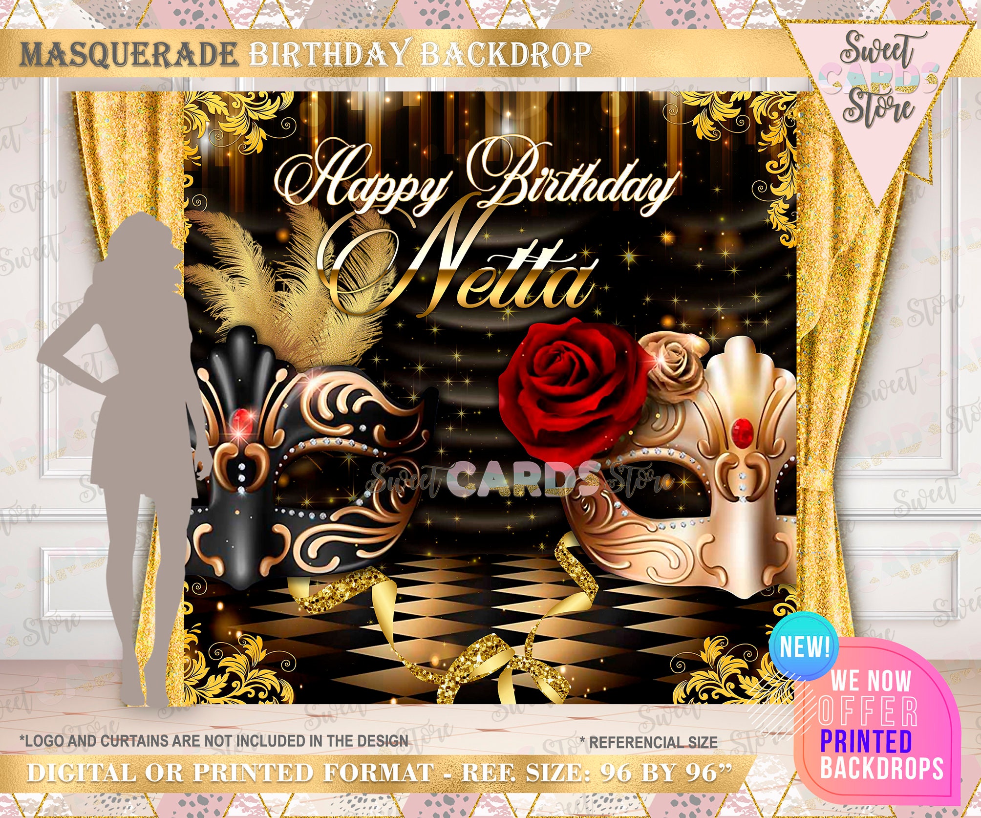 Masquerade Backdrop Black Gold Red Masquerade Glitter - Etsy