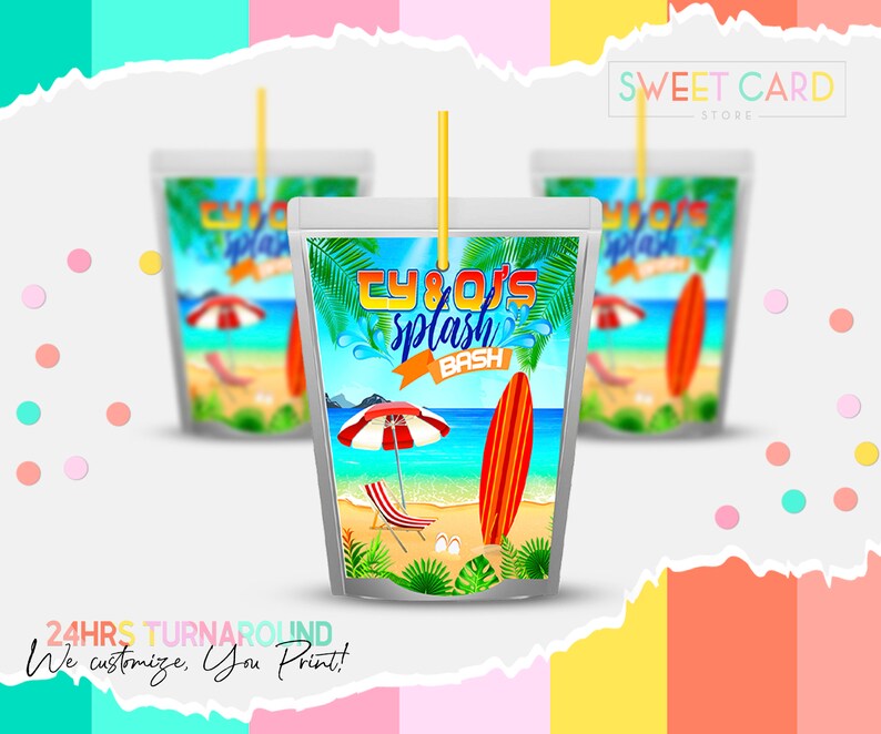 BEACH PARTY LABELS Beach Party Pouch Labels Beach Party | Etsy