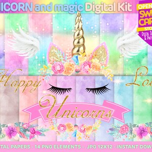 Unicorn and Magic Digital Kit, Papers Kit, Pattern, Wallpapers ...