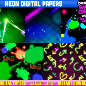 Neon Digital Papers, Neon Pattern, Background, Light, Splash, Glow in ...