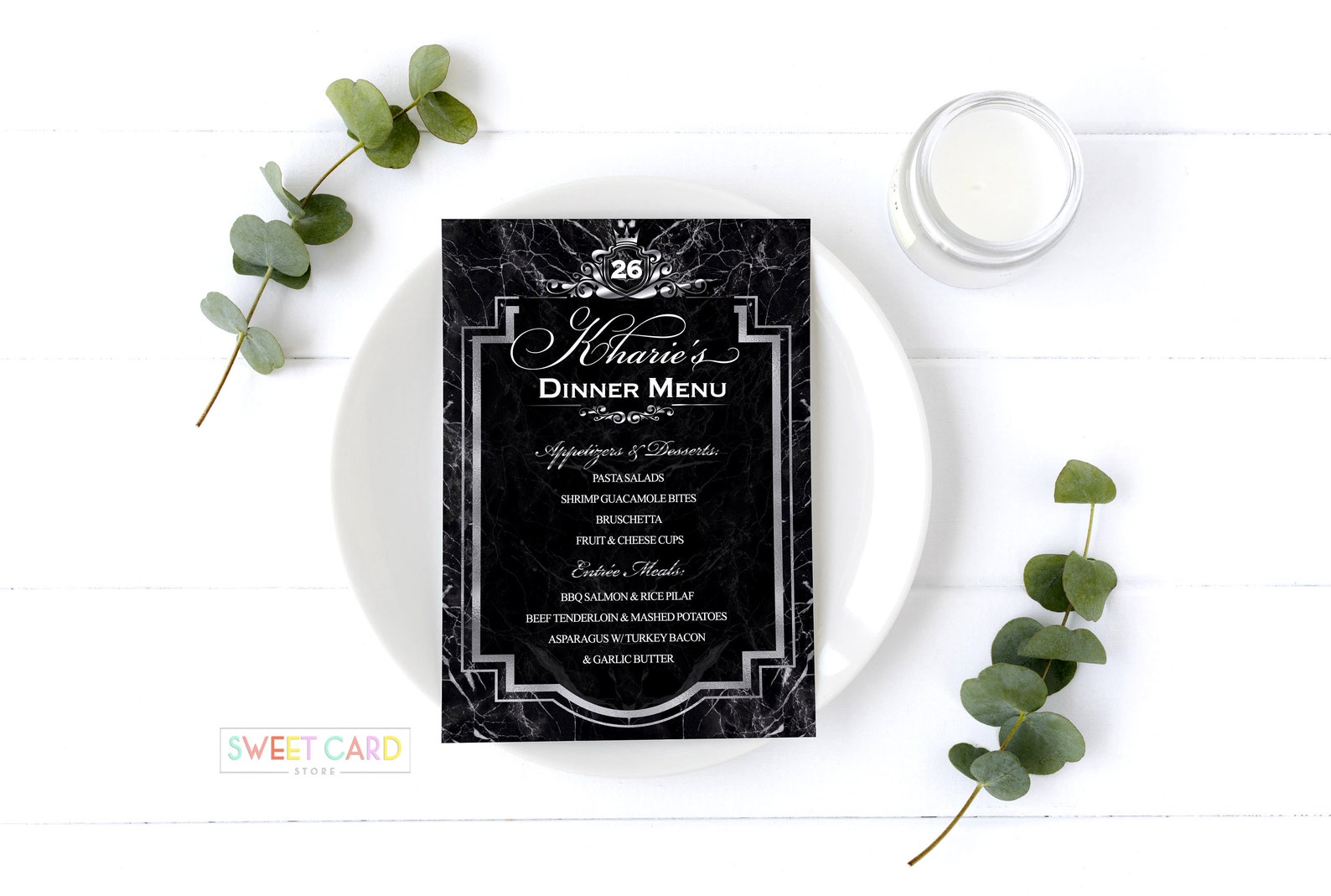 MARBLE MENU CARDS Marble Glitter Birthday Menu Table Card - Etsy