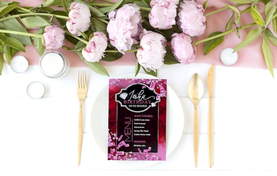 BIRTHDAY MENU CARDS Pink Money Dollars menu table card | Etsy