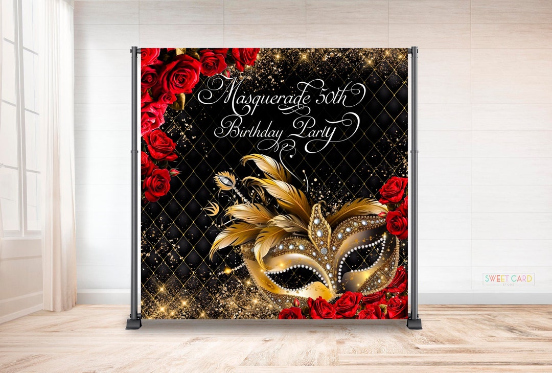Masquerade Backdrop, Black Gold Roses Masquerade Glitter Masquerade ...