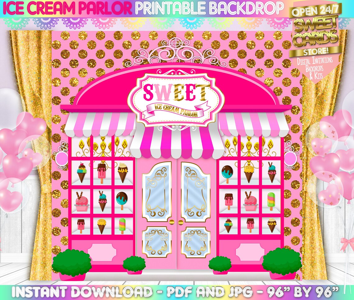 Ice Cream Parlor Printable Backdrop Ice Cream Backdrop Ice - Etsy