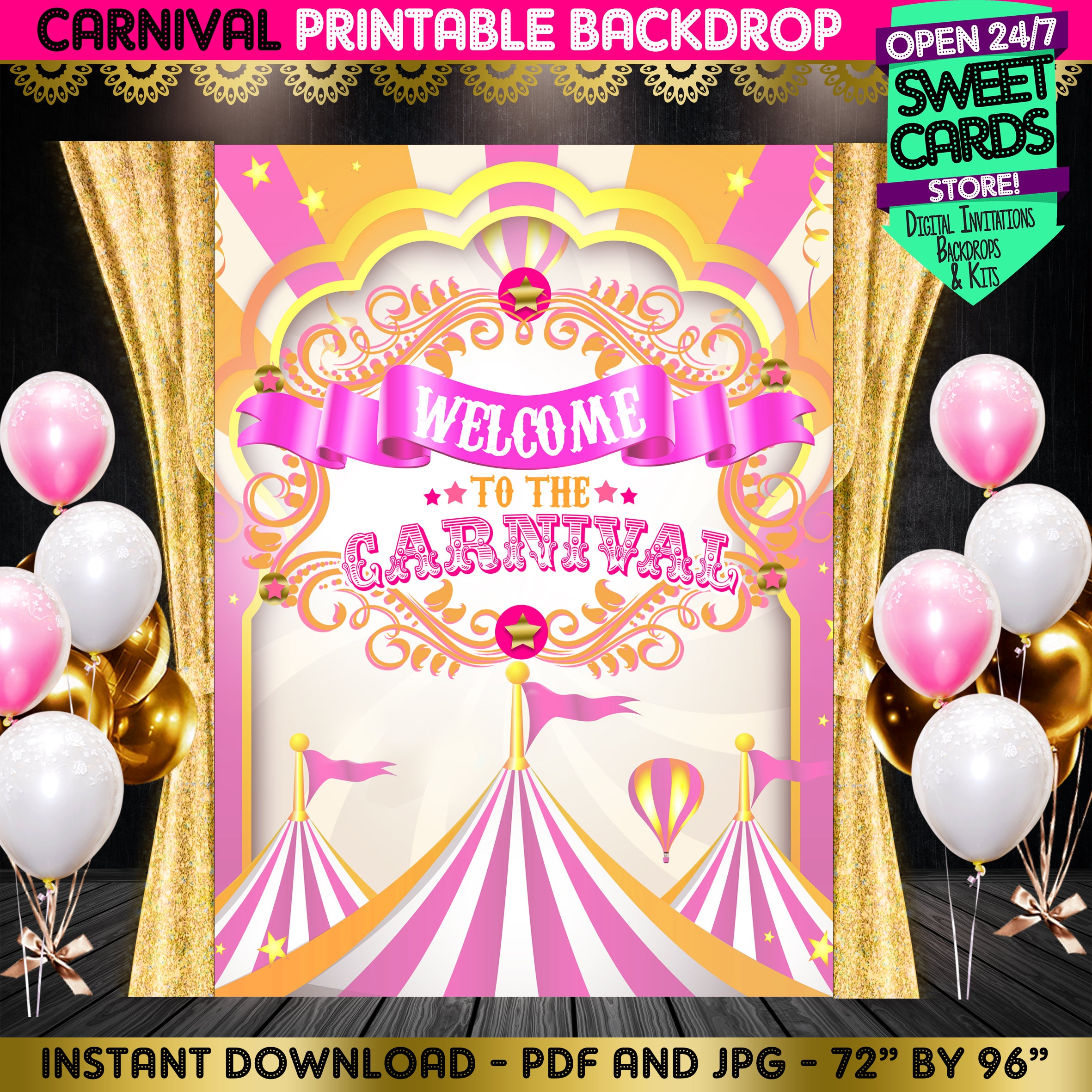 Pink Carnival Circus Printable Backdrop Welcome Carnival | Etsy