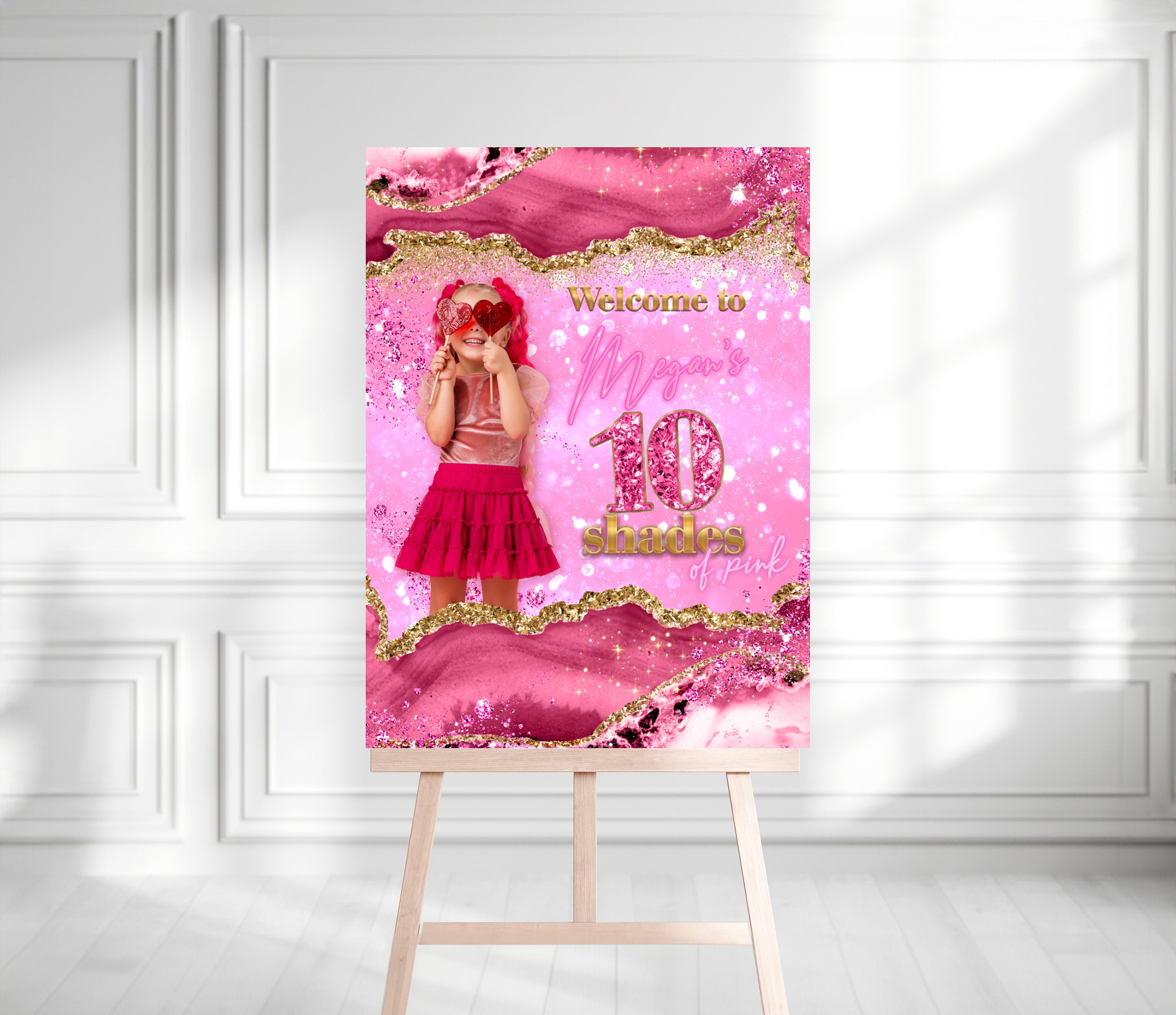 Shades of Pink Birthday Welcome Sign Pink Gold Agate Birthday Welcome ...