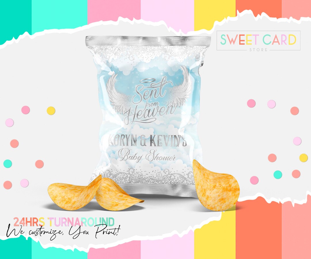 HEAVEN SENT CHIPS, Heaven Sent Baby Shower Printable Chip Bag, Angel ...