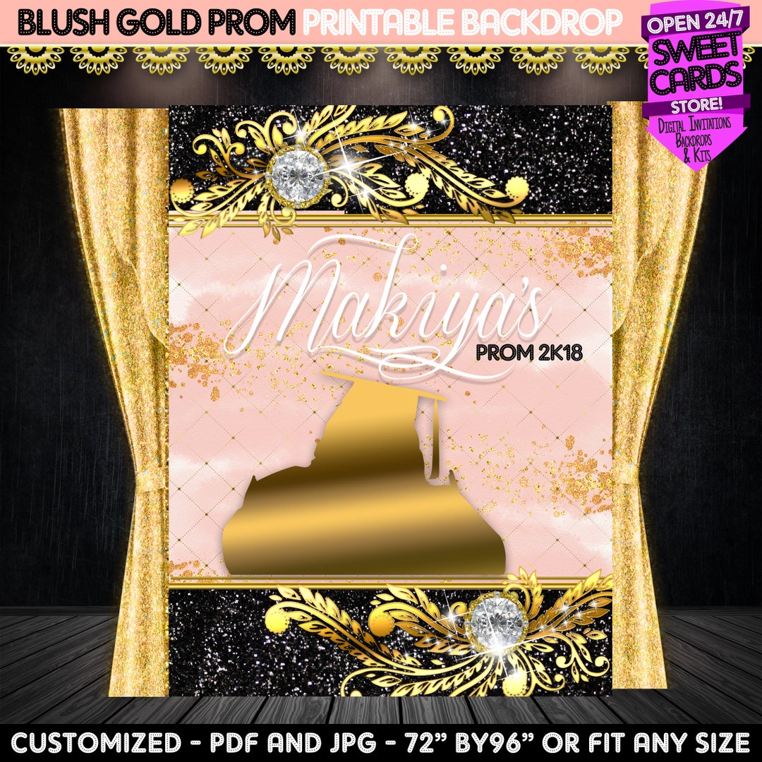 Prom Black Blush and Gold Printable Backdrop, Prom Elegant Backdrop ...