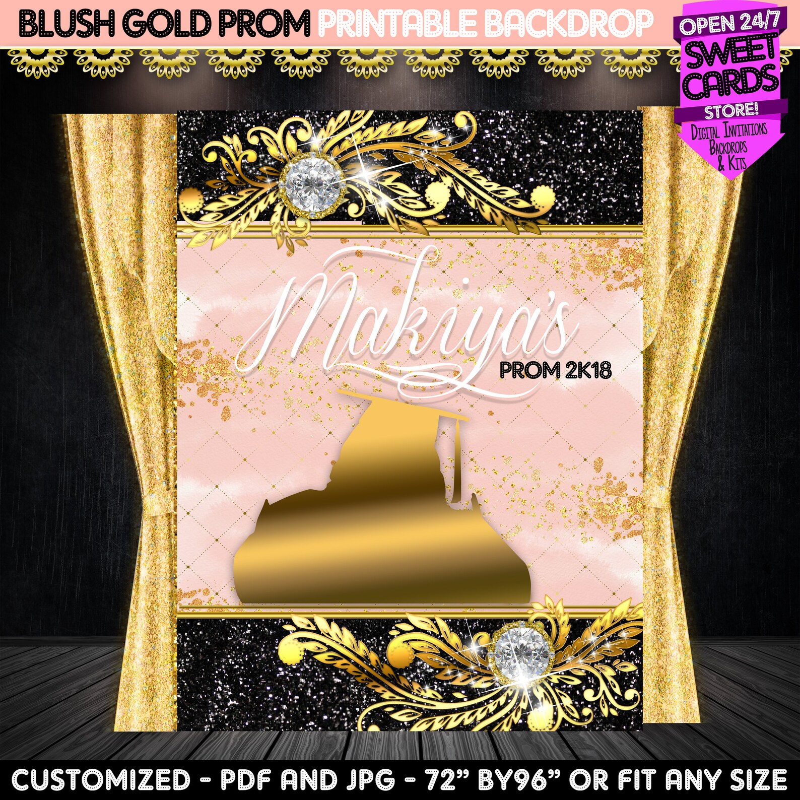 Prom Black Blush and Gold Printable Backdrop Prom Elegant - Etsy